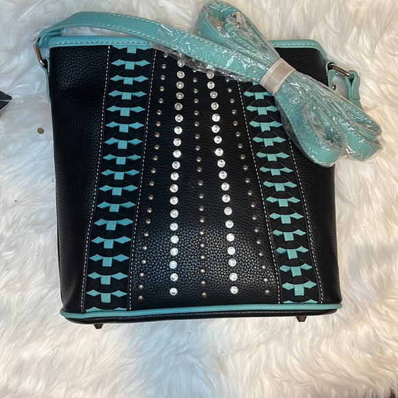 Jade | Bags | Jade Teal And Black Studded Jewel Patterned Handbag New ...